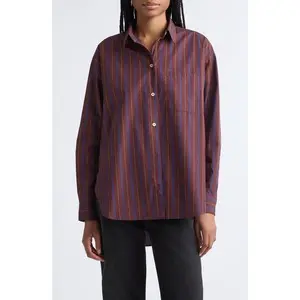 JAMIE HALLER The Essential Striped Long Sleeve Cotton & Silk Shirt - Oxblood Stripe
