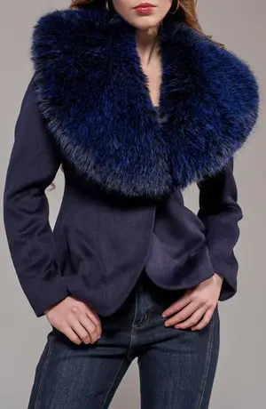 AZALEA WANG Liliane Wool Blazer With Faux Fur Collar