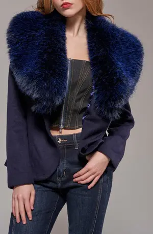 AZALEA WANG Liliane Wool Blazer With Faux Fur Collar