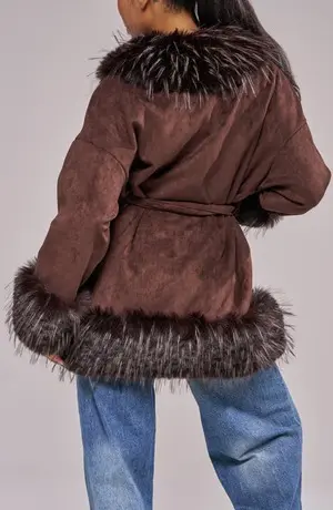 AZALEA WANG Maelle Faux Fur Trim Faux Leather Jacket - Espresso