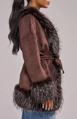 AZALEA WANG Maelle Faux Fur Trim Faux Leather Jacket - Espresso