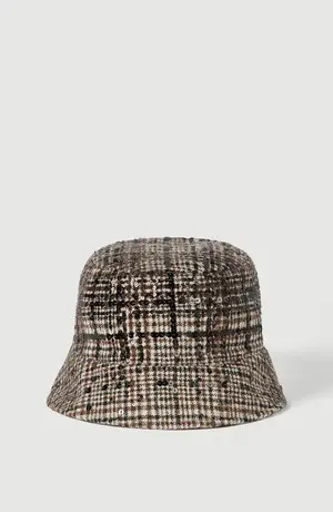 Brunello Cucinelli Water-resistant Checked Alpaca And Wool Bucket Hat With Dazzling Degradé Embroidery - Brown