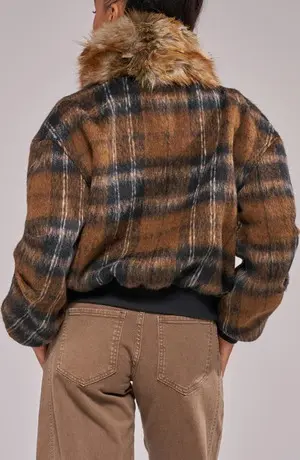 AZALEA WANG Maddy Faux Fur Trim Bomber Jacket