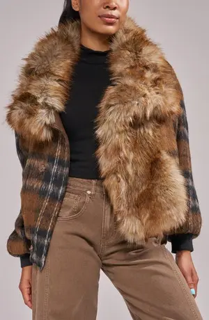 AZALEA WANG Maddy Faux Fur Trim Bomber Jacket