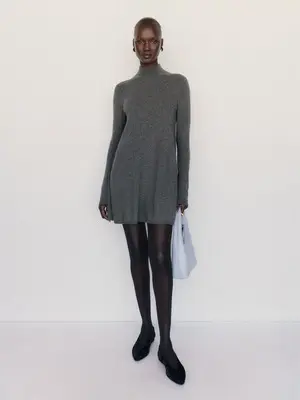 REFORMATION April Cashmere Turtleneck Mini Dress - Grey