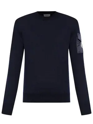 Moncler Wool Sweater With Patch Pocket - Blue