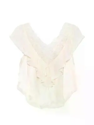 DÔEN Yadira Lace-trimmed Ruffled Blouse - Neutrals