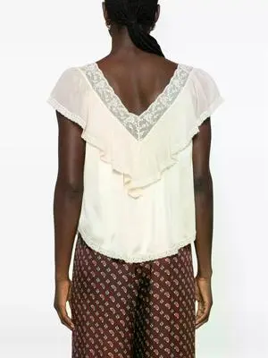 DÔEN Yadira Lace-trimmed Ruffled Blouse - Neutrals