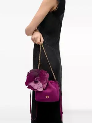 Pinko Pouch Flower Suede Shoulder Bucket Bag