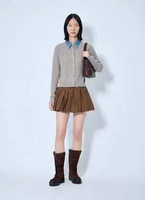 Miu Miu Pleated Gingham Check Mini Skirt