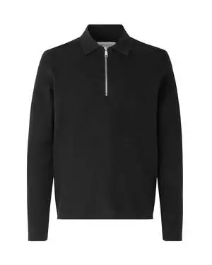 Samsøe Samsøe Long Sleeve Zip Polo Shirt - Black