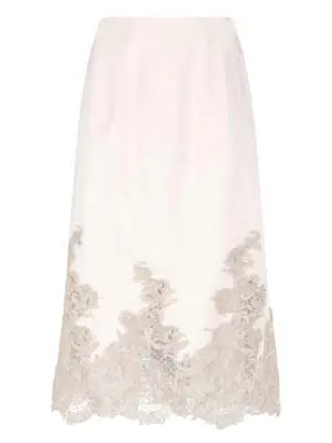 Ermanno Scervino Silk Lace Hem Midi Skirt - Cream