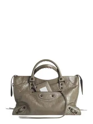 Balenciaga Crinkled Leather Top-handle Bag With Whipstitch Trim, Adjustable Strap & Removable Mirror