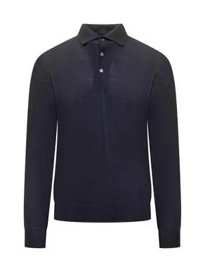 FILIPPO DE LAURENTIIS Wool, Silk & Cashmere Polo With Classic Collar - Blu Scuro