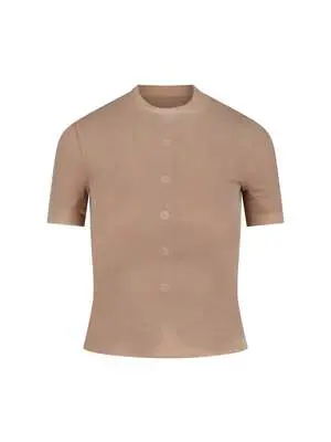 MAISON MARGIELA Sheer Button-front Short Sleeve Top - Pink