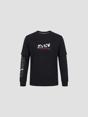 EVISU Ht Fortune Cat Printed Long Sleeve Tee - Black