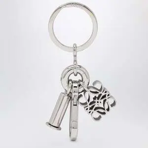 Loewe Palladium-tone Anagram Keyring In Brass - Silver