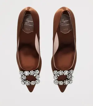 ROGER VIVIER Satin Decolleté Flower Strass Pumps 65