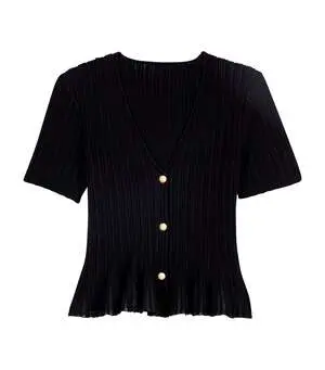 Maje Plissé Short-sleeve Cardigan
