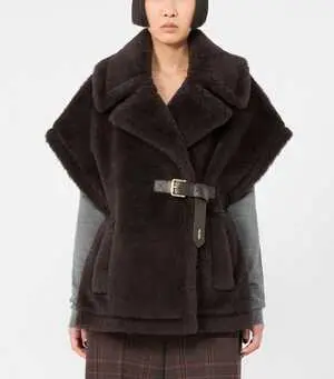 Max Mara Faux Fur Belted Cape