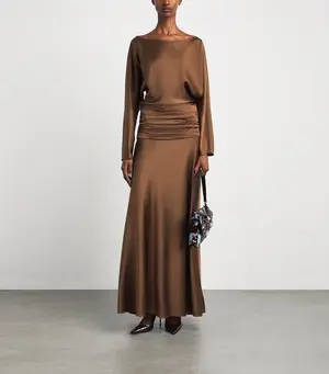 Staud Silk-blend Ruched Maxi Dress - Brown