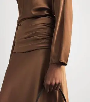 Staud Silk-blend Ruched Maxi Dress - Brown