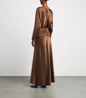 Staud Silk-blend Ruched Maxi Dress - Brown