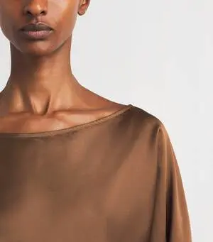 Staud Silk-blend Ruched Maxi Dress - Brown