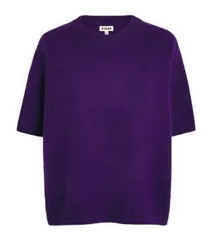 Staud Cashmere Short-sleeve Sorrento Sweater - Navy