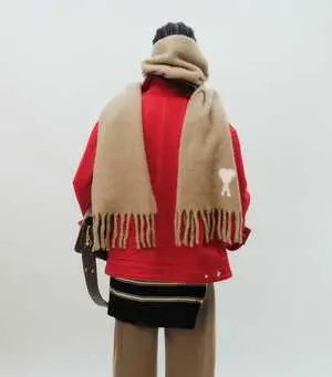 AMI Paris Alpaca-blend De Coeur Scarf - Beige