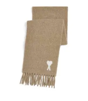 AMI Paris Alpaca-blend De Coeur Scarf - Beige