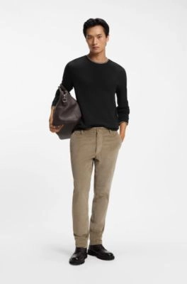 BOSS Long-sleeve T-shirt In Waffle-textured Stretch Cotton - Black