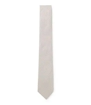 BOSS Italian-made Silk Tie With Jacquard Pattern - White