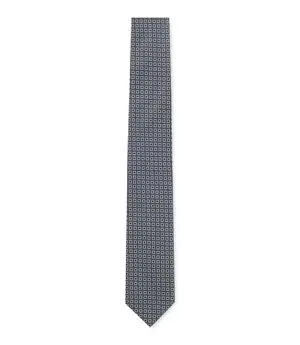 BOSS Silk-blend Tie With Micro-pattern Jacquard Dark Blue
