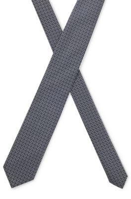 BOSS Silk-blend Tie With Micro-pattern Jacquard - Dark Blue