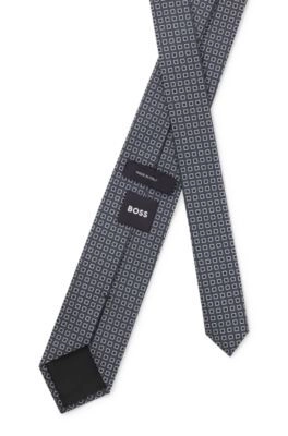 BOSS Silk-blend Tie With Micro-pattern Jacquard - Dark Blue