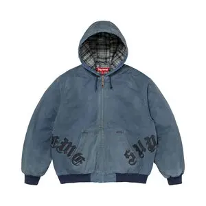 Supreme Leather Appliqué Hooded Work Jacket 'navy - Blue