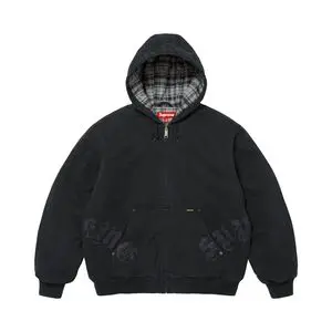 Supreme Leather Appliqué Hooded Work Jacket - Black