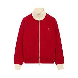AMI Paris Quota Bicolor Zipped Sweatshirt With Off White De Coeur Embroidery 'vert Bouteille/ Ivoire - Green