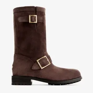 JIMMY CHOO Biker Mid Chocolate Velvet Suede Biker Mid Boots Chocolate - Brown