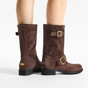 JIMMY CHOO Biker Mid Chocolate Velvet Suede Biker Mid Boots Chocolate - Brown