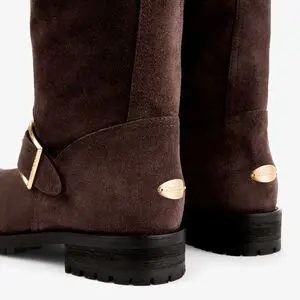 JIMMY CHOO Biker Mid Chocolate Velvet Suede Biker Mid Boots Chocolate - Brown