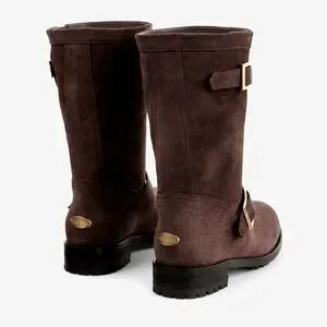 JIMMY CHOO Biker Mid Chocolate Velvet Suede Biker Mid Boots Chocolate - Brown