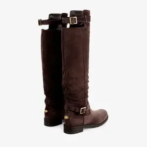 JIMMY CHOO Biker Knee Boot Chocolate Velvet Suede Knee-high Biker Boots Chocolate - Brown