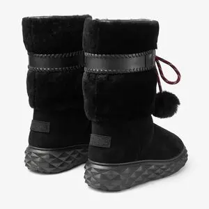 JIMMY CHOO Cobi Black Suede Mid Boots With Shearling Lining - Black/black