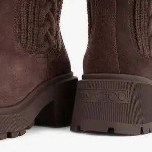 JIMMY CHOO Tamia Flat Chocolate Velvet Suede And Cable-knit Wool Chelsea Boots - Chocolate/chocolate