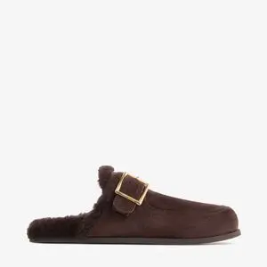 JIMMY CHOO Biker Mule F Chocolate Velvet Suede Biker Mules With Shearling - Chocolate/chocolate