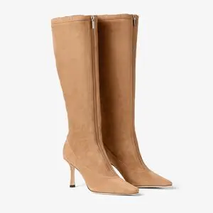 JIMMY CHOO Jozi Knee Boot 85 Toffee And Teddy Velvet Suede Knee High Boots With Shearling Lining
