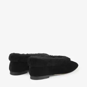 JIMMY CHOO Margot Flat Suede Flats With Shearling Lining - Black