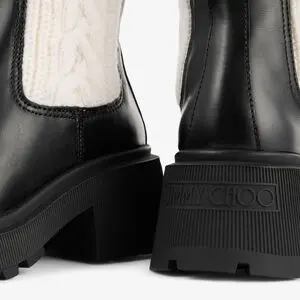 JIMMY CHOO Tamia Flat Black And Latte Shiny Calf Leather And Cable-knit Wool Chelsea Boots - Black/latte